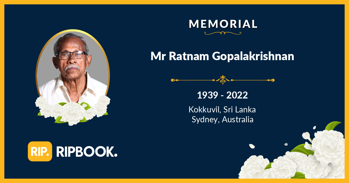 Late Ratnam Gopalakrishnan (Aasan) - RIPBook