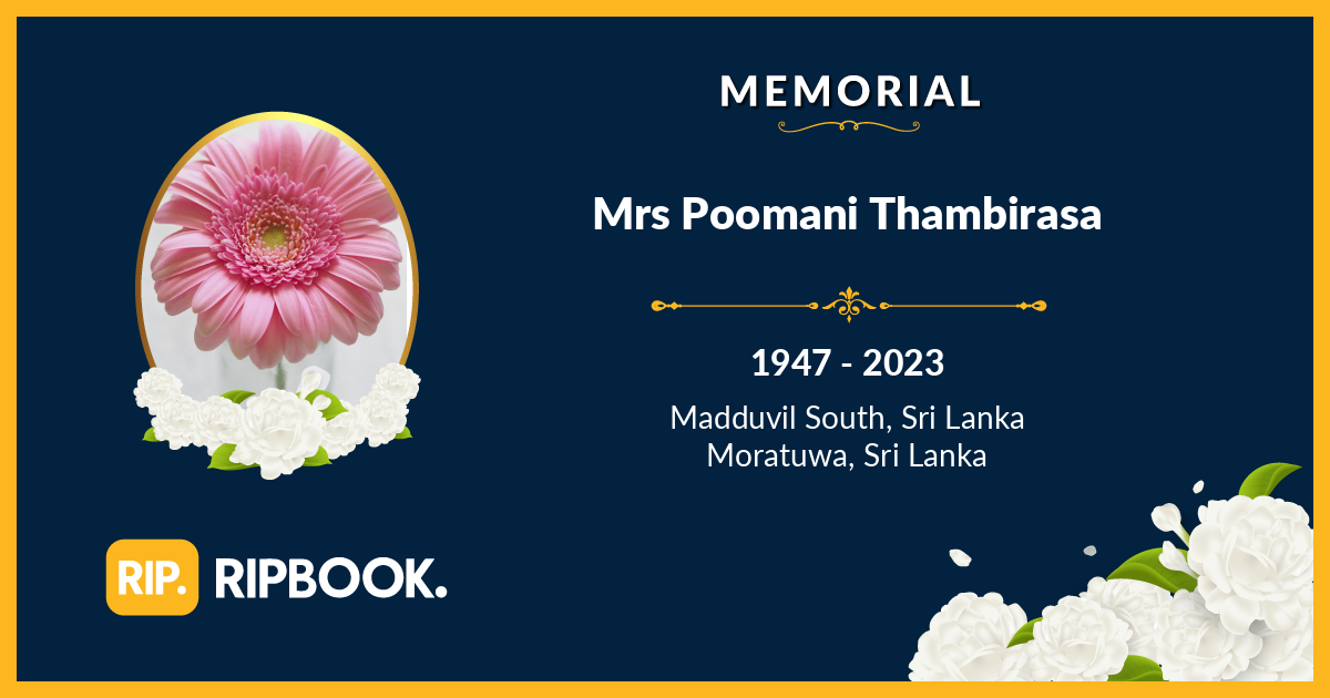 Late Poomani Thambirasa - RIPBook