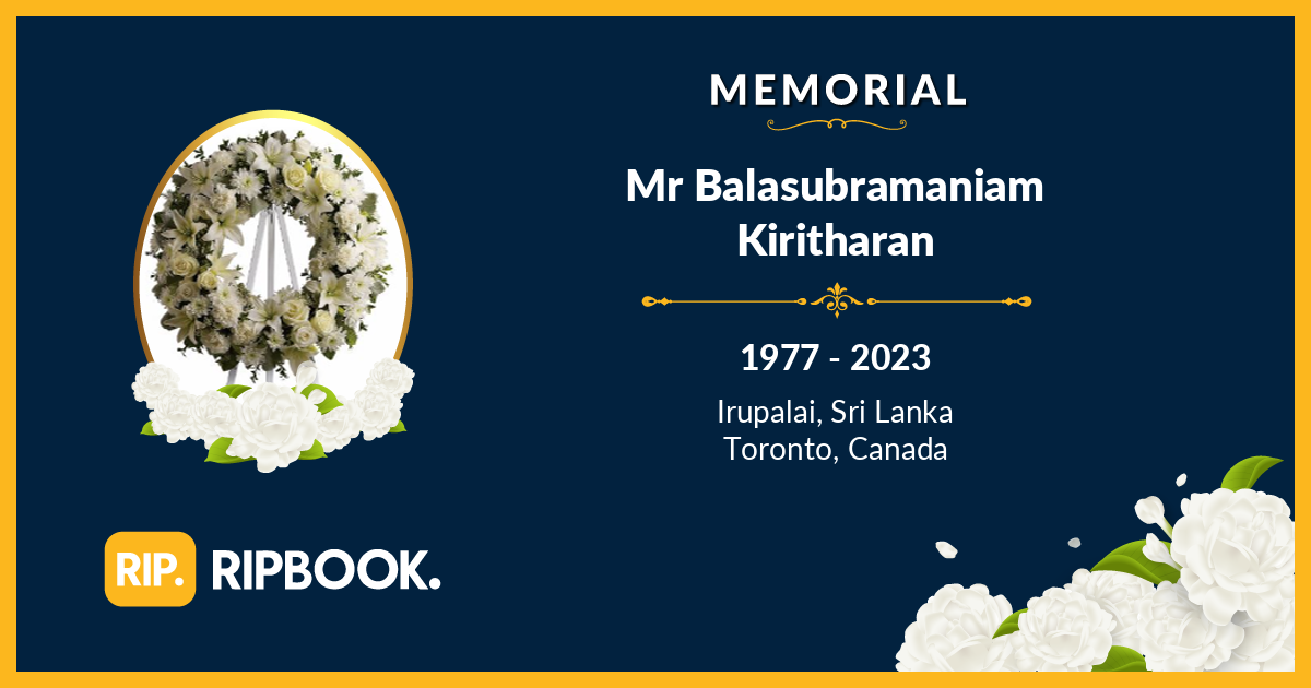 Late Balasubramaniam Kiritharan - RIPBook