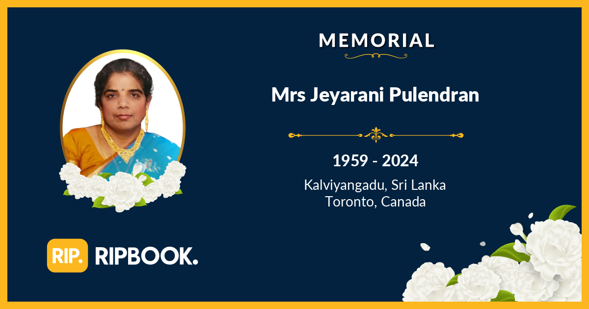 Late Jeyarani Pulendran - RIPBook
