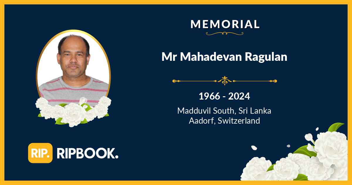 Late Mahadevan Ragulan - RIPBook