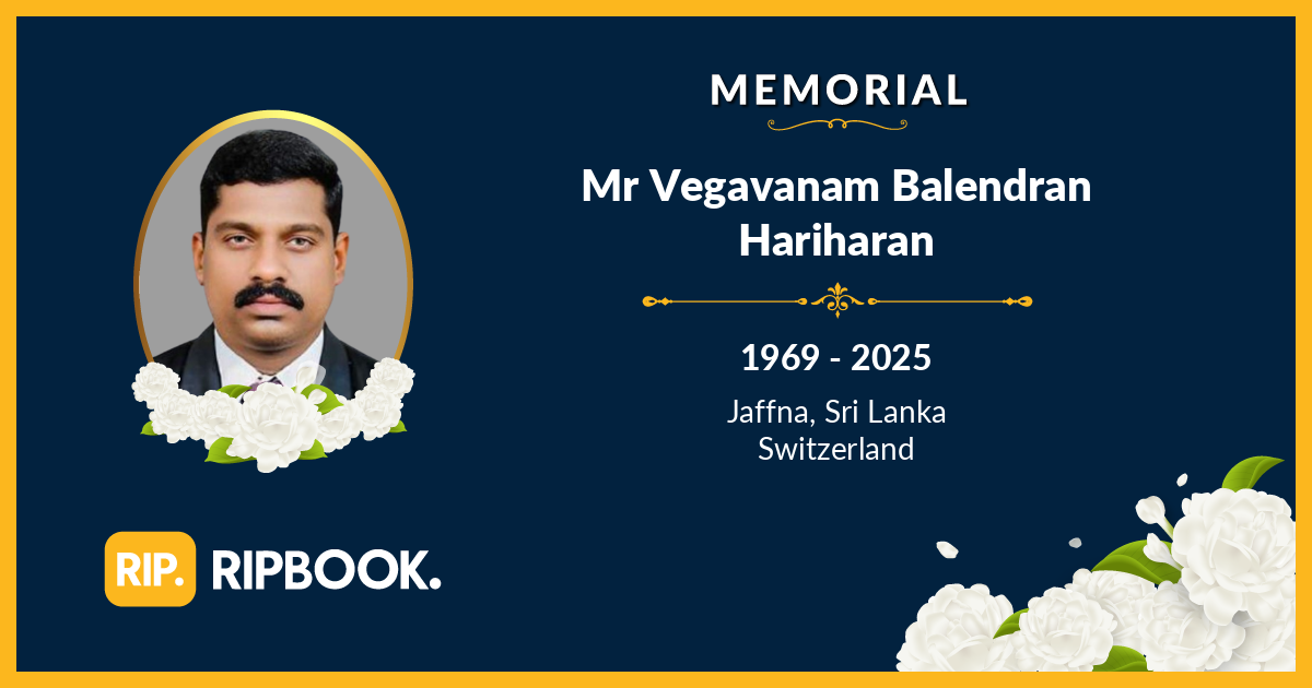 Mr Vegavanam Balendran Hariharan (Vijayan) - RIPBook