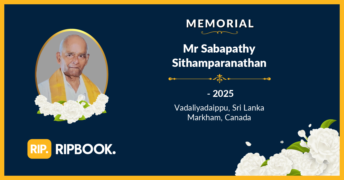 Late Sabapathy Sithamparanathan - RIPBook
