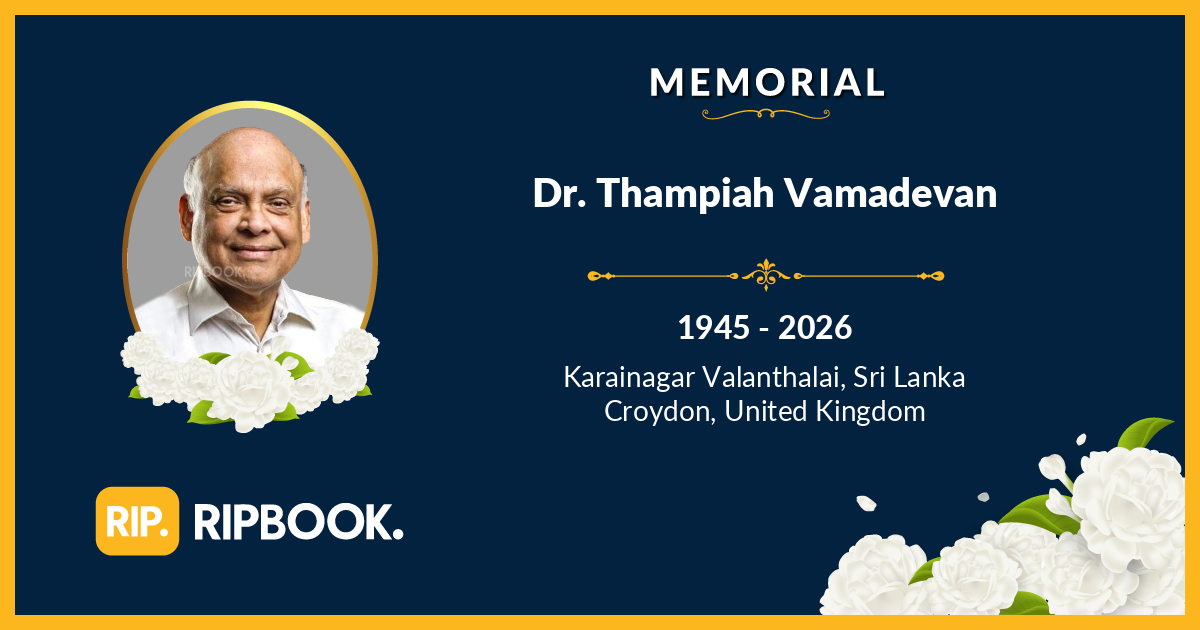 Tribute for Dr. Thampiah Vamadevan By - RIPBook