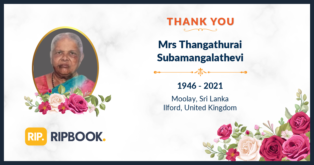 Late Thangathurai Subamangalathevi - Thankyou Message - RIPBook