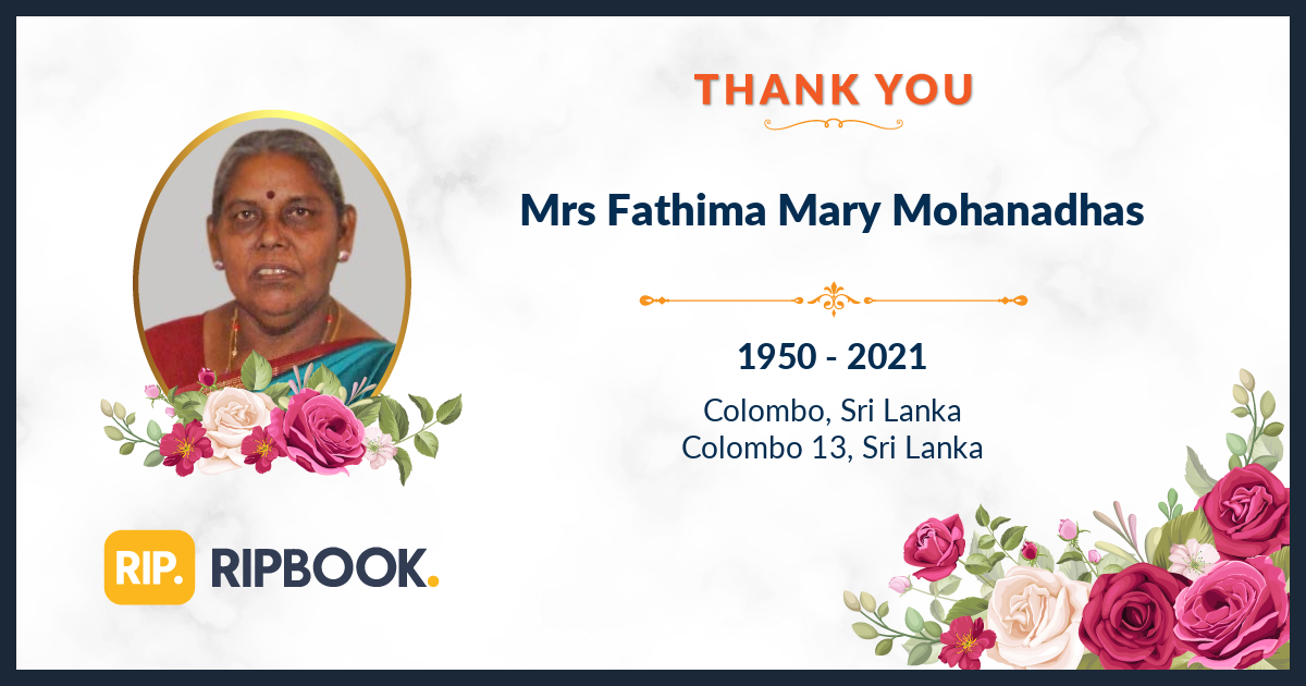 Late Fathima Mary Mohanadhas (Rathi) - Thankyou Message - RIPBook
