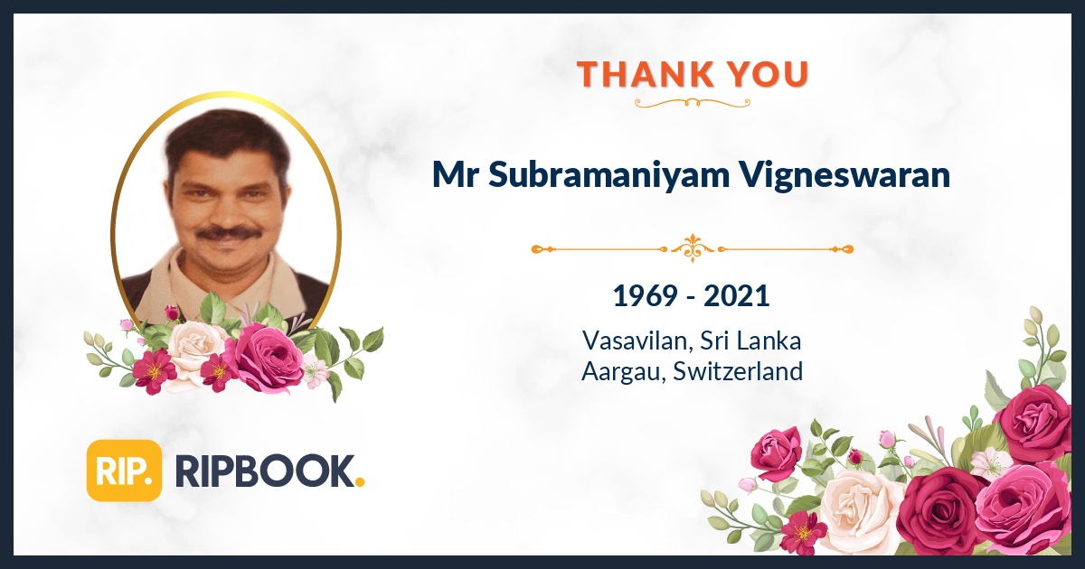 Late Subramaniyam Vigneswaran (Vicky) - Thankyou Message - RIPBook