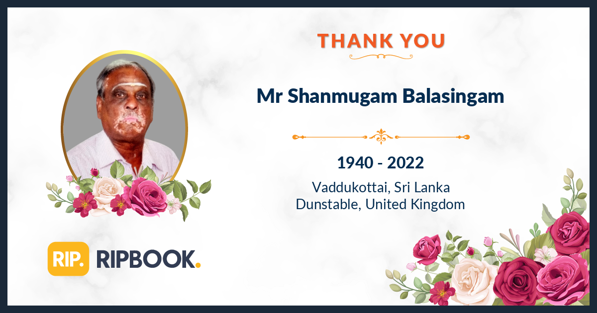 Late Shanmugam Balasingam - Thankyou Message - RIPBook
