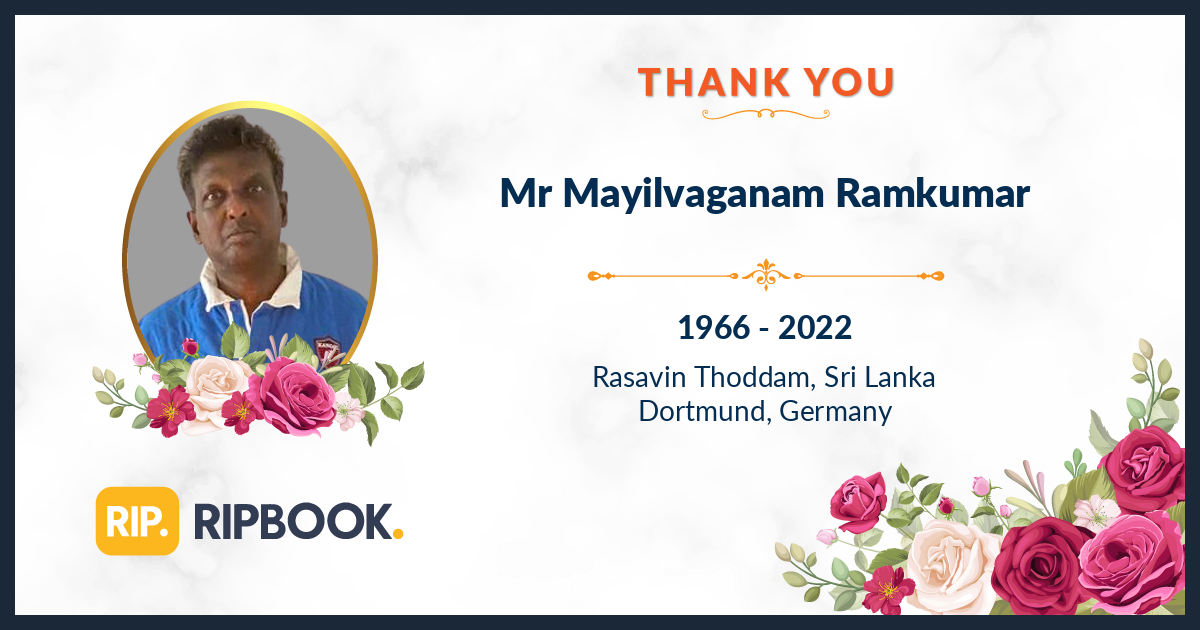 Late Mayilvaganam Ramkumar - Thankyou Message - RIPBook