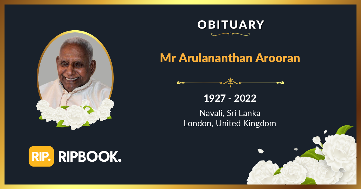 Late Arulananthan Arooran - Obituary - RIPBook