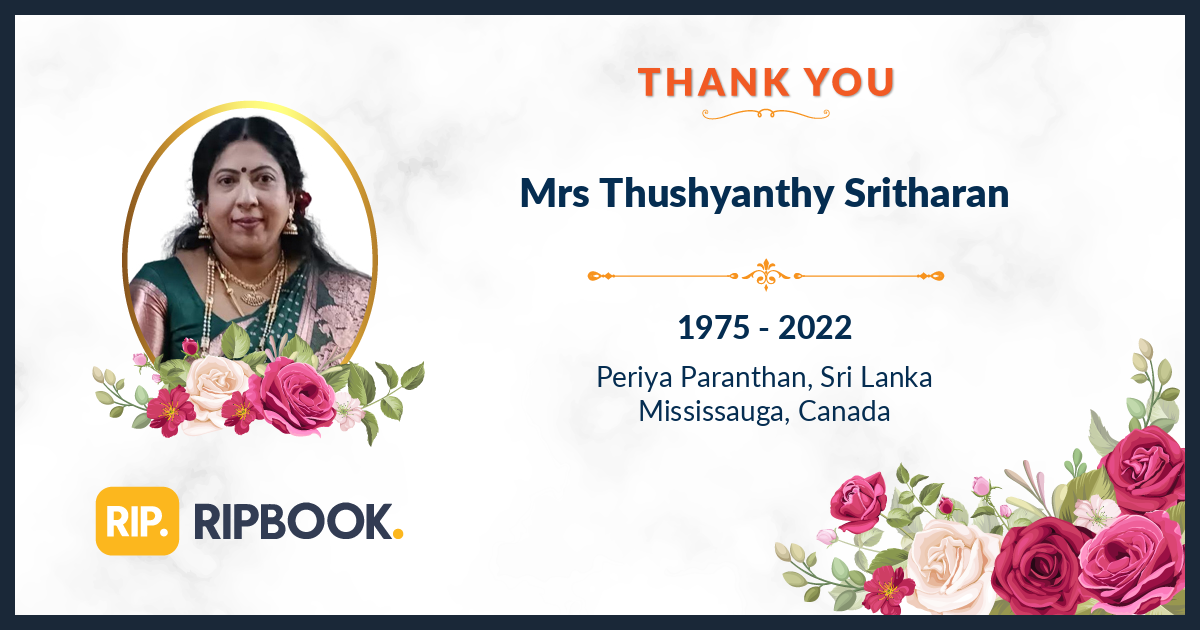 Late Thushyanthy Sritharan - Thankyou Message - RIPBook