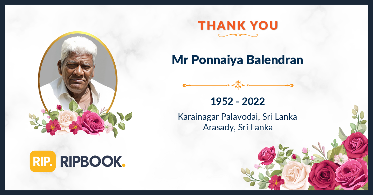 Late Ponnaiya Balendran - Thankyou Message - RIPBook