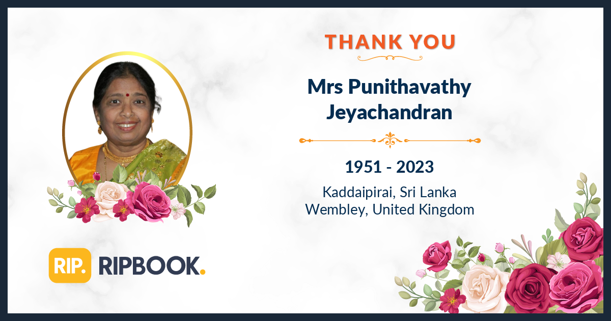 Late Punithavathy Jeyachandran (Punitha, Neeta) - Thankyou Message - RIPBook