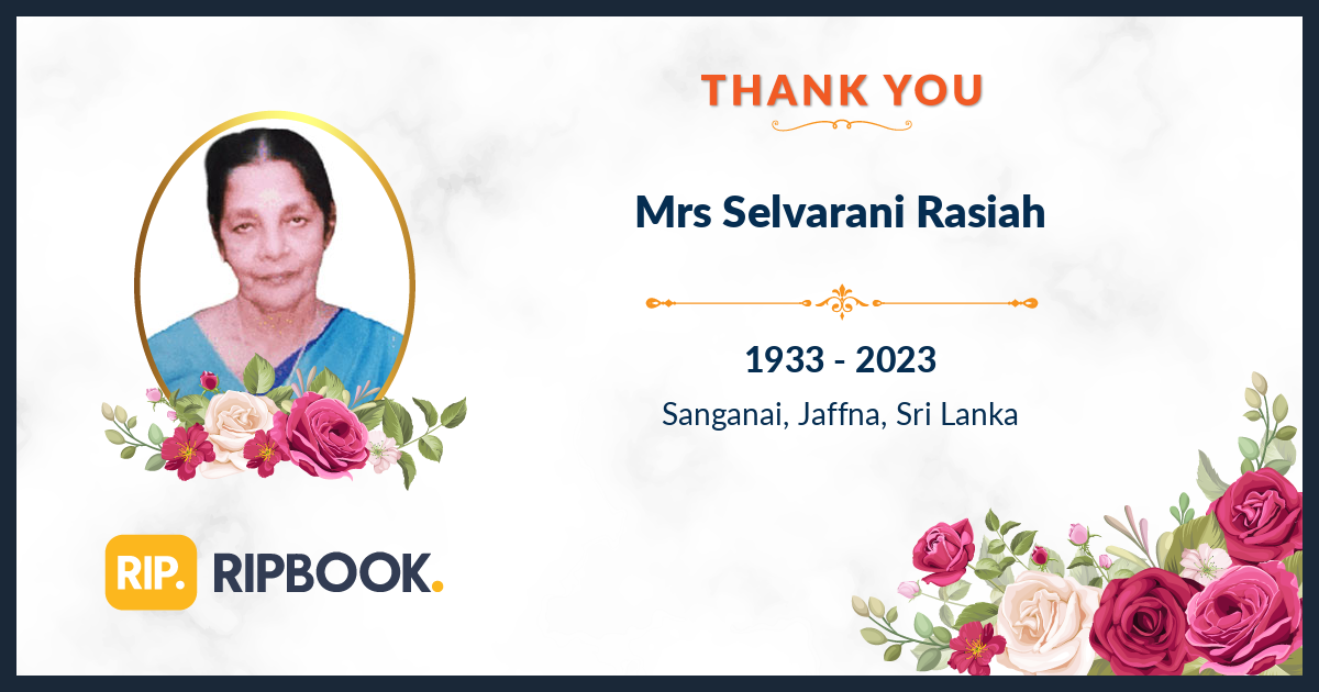 Late Selvarani Rasiah - 31st Day Remembrance & Thankyou Message - RIPBook