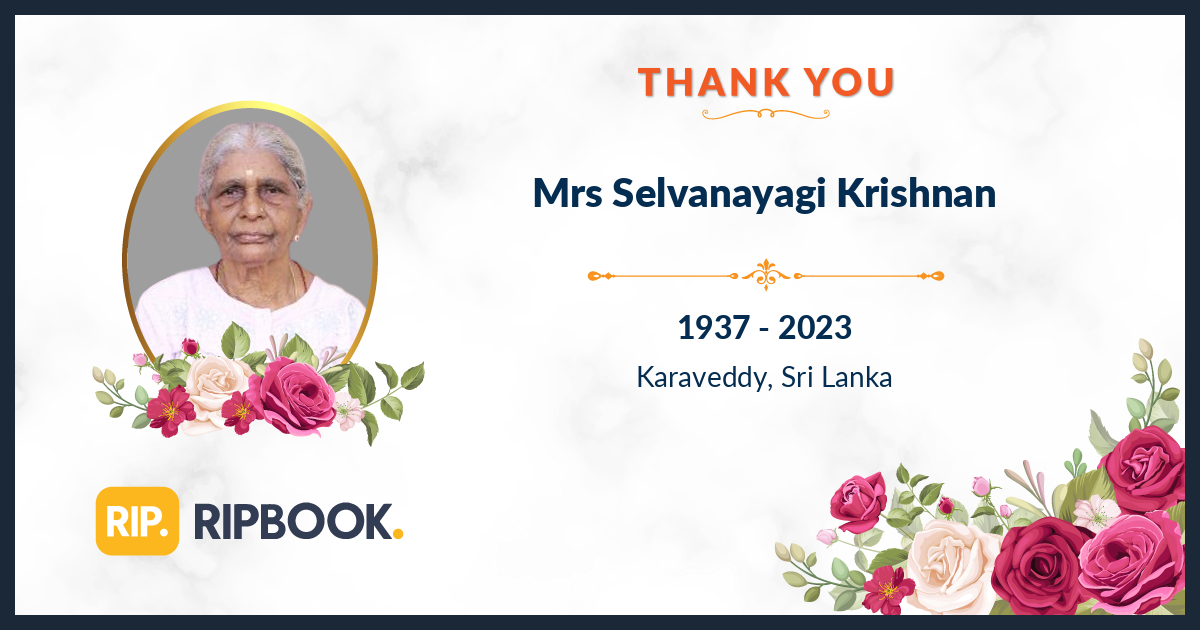 Late Selvanayagi Krishnan (Muththu) - Thankyou Message - RIPBook