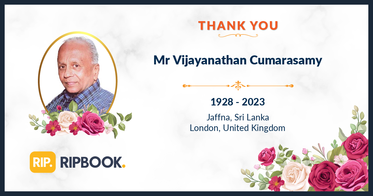 Late Vijayanathan Cumarasamy - Thankyou Message - RIPBook