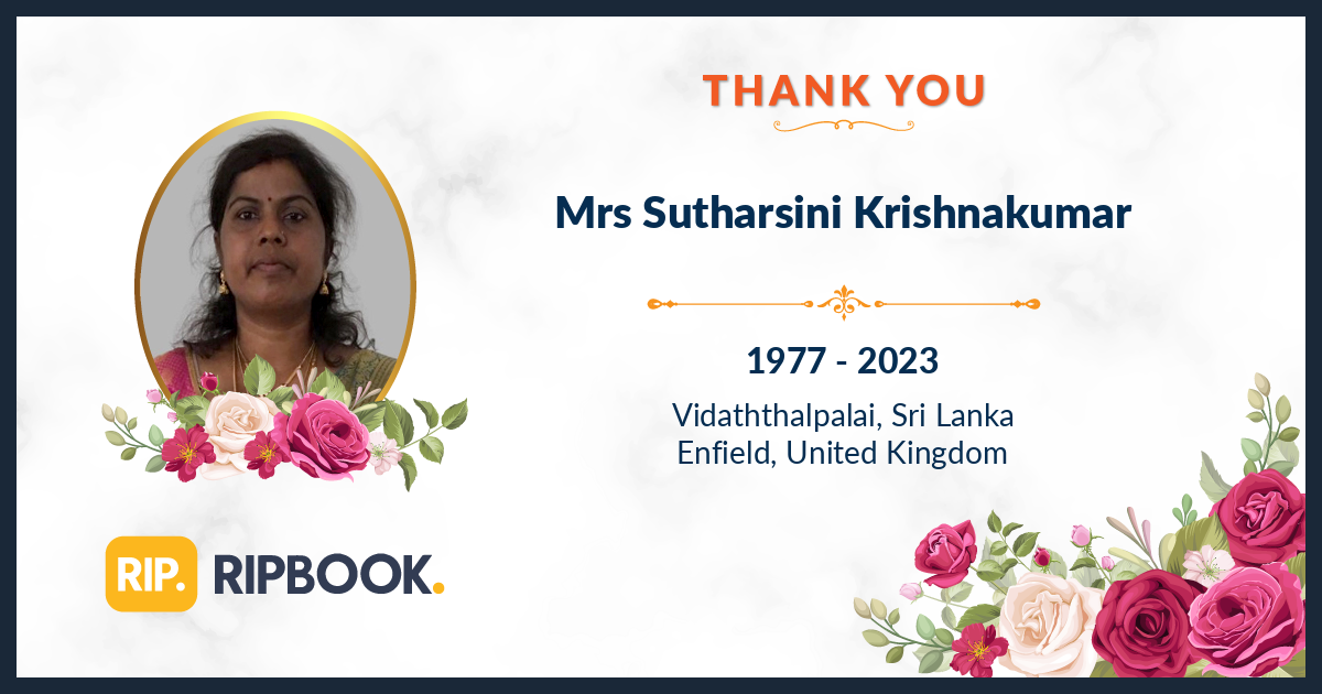 Late Sutharsini Krishnakumar - 31st Day Remembrance & Thankyou Message ...
