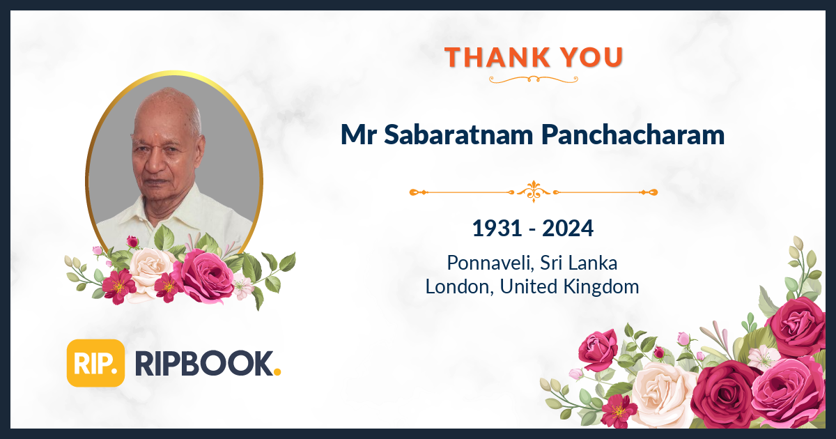 Late Sabaratnam Panchacharam - 31st Day Remembrance & Thankyou Message ...