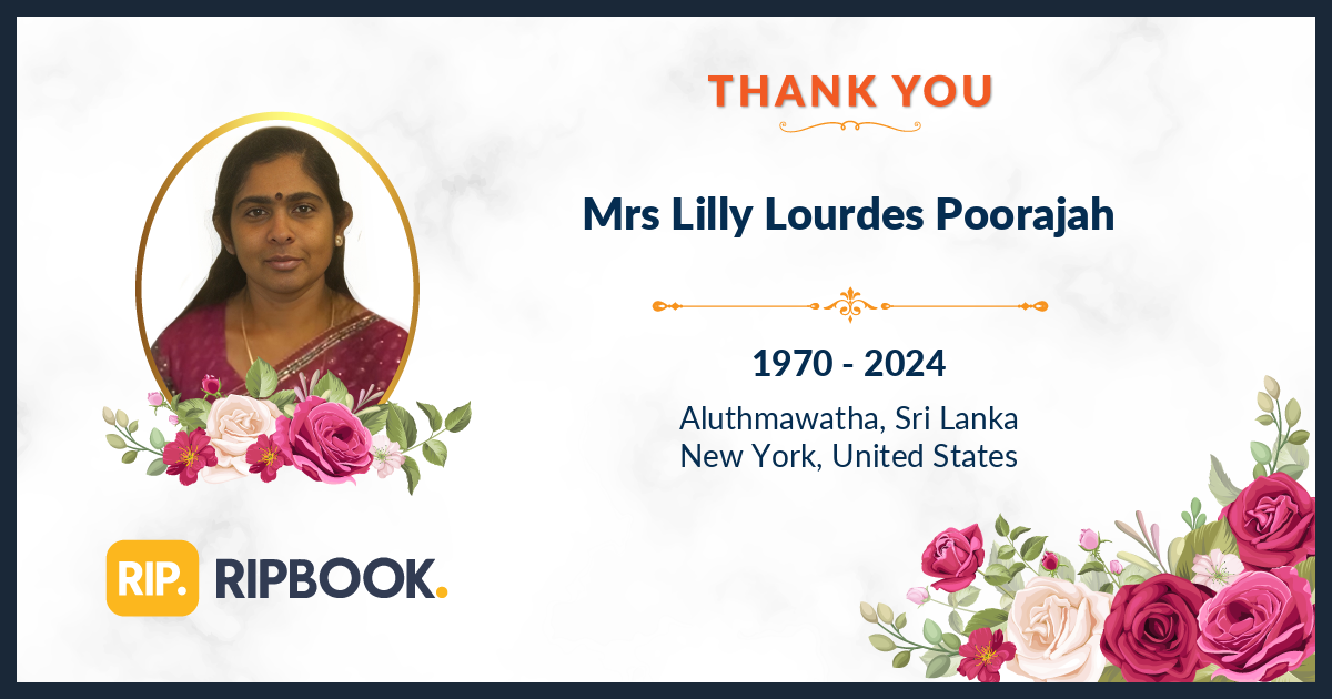 Late Lilly Lourdes Poorajah - 31st Day Remembrance & Thankyou Message ...