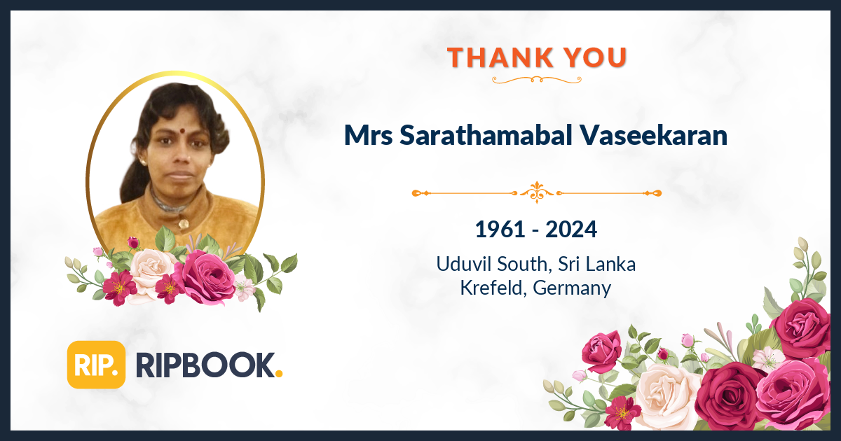 Late Sarathamabal Vaseekaran - 31st Day Remembrance & Thankyou Message ...