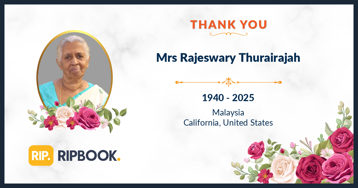 Mrs Rajeswary Thurairajah - 31st Day Remembrance & Thankyou Message ...
