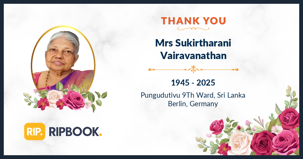 Late Sukirtharani Vairavanathan (Pushpam) - 31st Day Remembrance ...