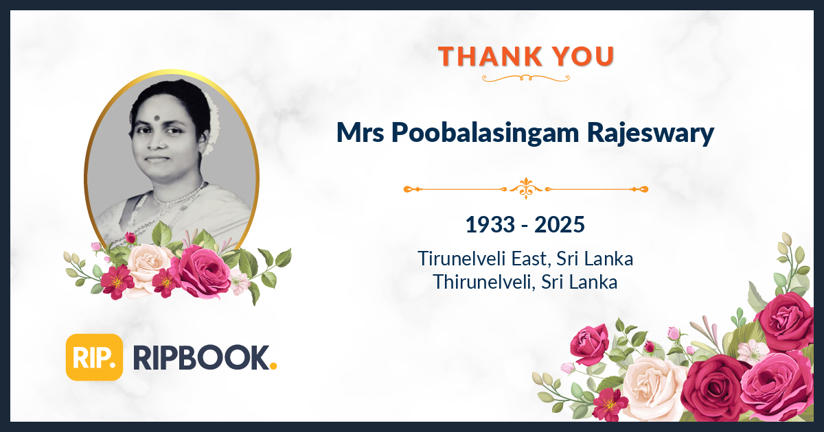 Late Poobalasingam Rajeswary - 31st Day Remembrance & Thankyou Message ...