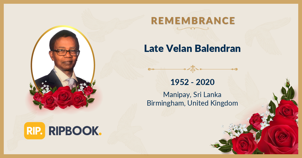 Late Velan Balendran - 5th Year Remembrance - RIPBook