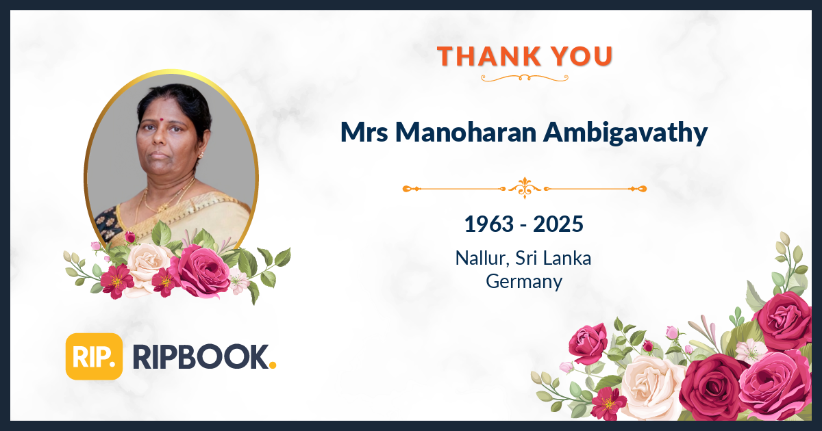 Mrs Manoharan Ambigavathy - 31st Day Remembrance & Thankyou Message ...