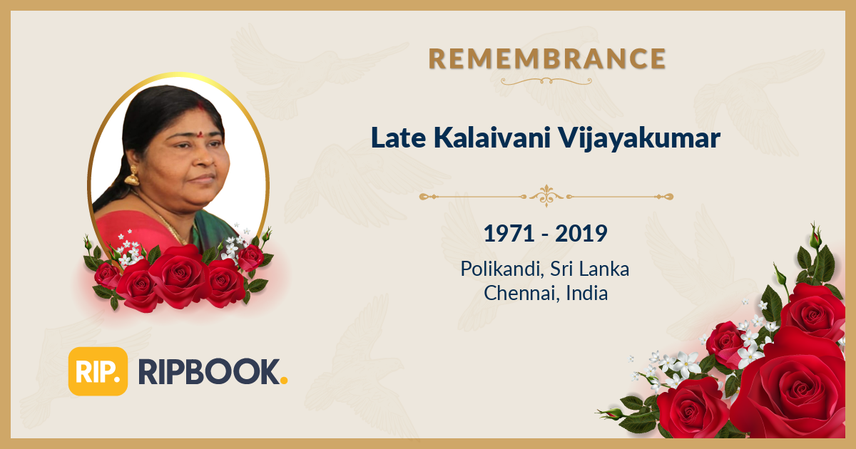 Late Kalaivani Vijayakumar - 6th Year Remembrance - RIPBook
