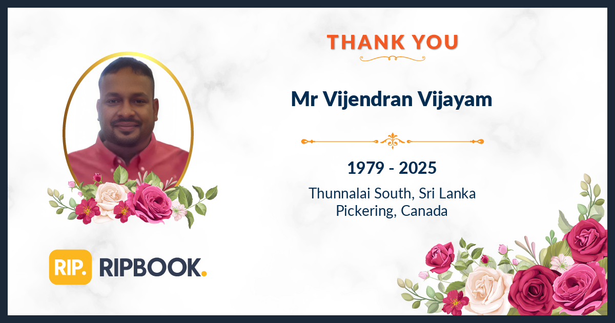 Mr Vijendran Vijayam (Appan) - 31st Day Remembrance & Thankyou Message ...