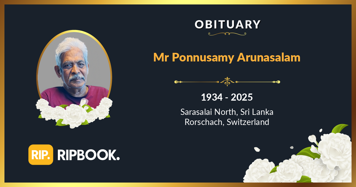 Mr Ponnusamy Arunasalam - Obituary - RIPBook