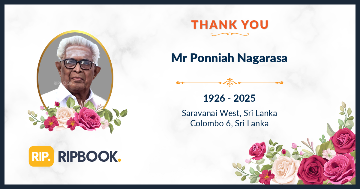 Mr Ponniah Nagarasa - Thankyou Message - RIPBook