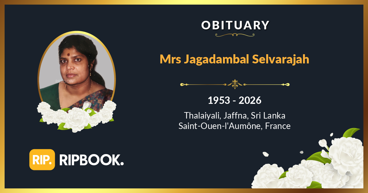 Mrs Jagadambal Selvarajah - Obituary - RIPBook