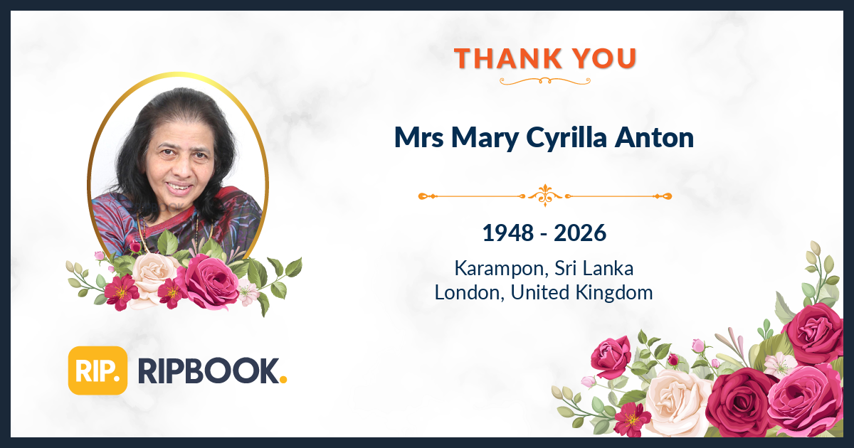 Mrs Mary Cyrilla Anton - Thankyou Message - RIPBook