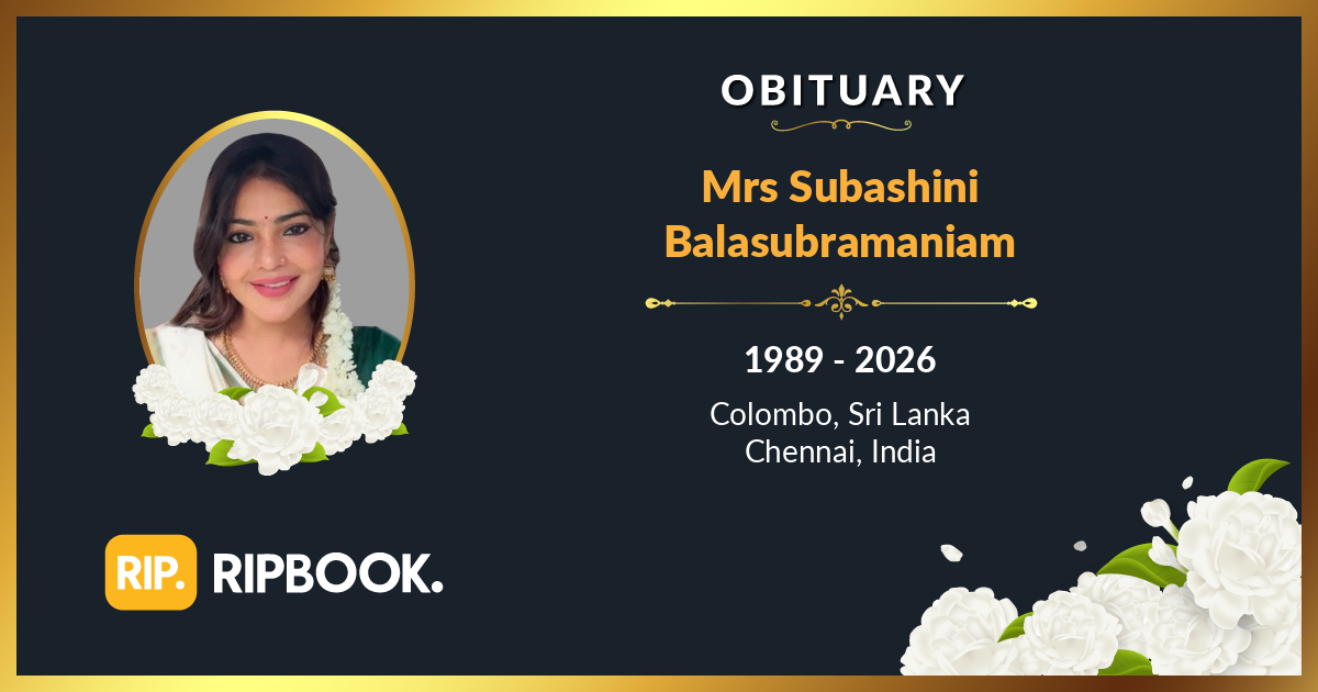 Late Subashini Balasubramaniam - Sudden Death - RIPBook